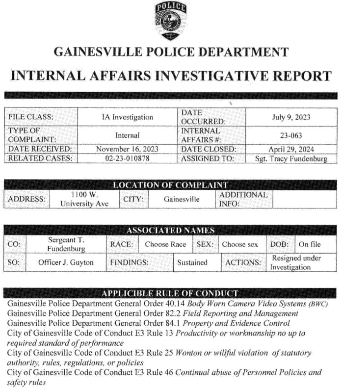 Gpd Internal Investigation Shows Officer Resigned After Not Turning