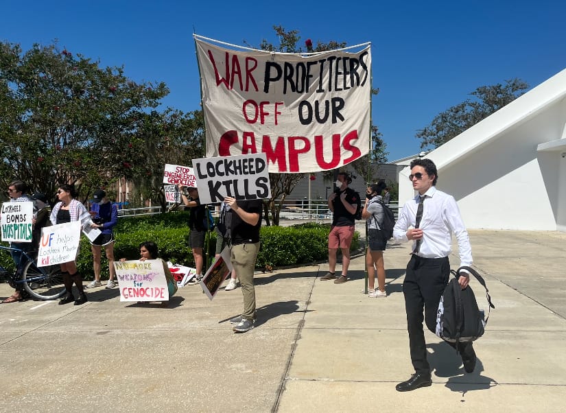 UF Divest Coalition Protests Weapons Companies at Steven O’ Connell ...